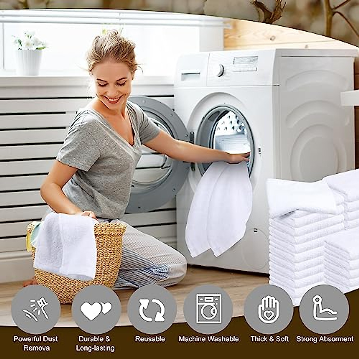 300 Pcs Cotton Terry Towel Bulk Cleaning Cloths White Cotton Terry Cloth for Cleaning Bar Rags Bulk High Absorbent Multipurpose Terry Shop Towels or Home, Kitchen, Automotive, Garage (12 x 12 Inch)
