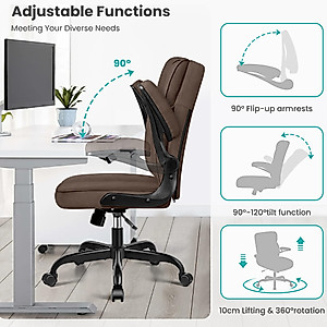 Brick Attic Office Chair - Executive Office Chair with Wheels, Ergonomic Home Office Desk Chairs, Comfortable Suede Leather Office Chair with Flip Up Armrests, Swivel Rolling Computer Desk Chair Brown