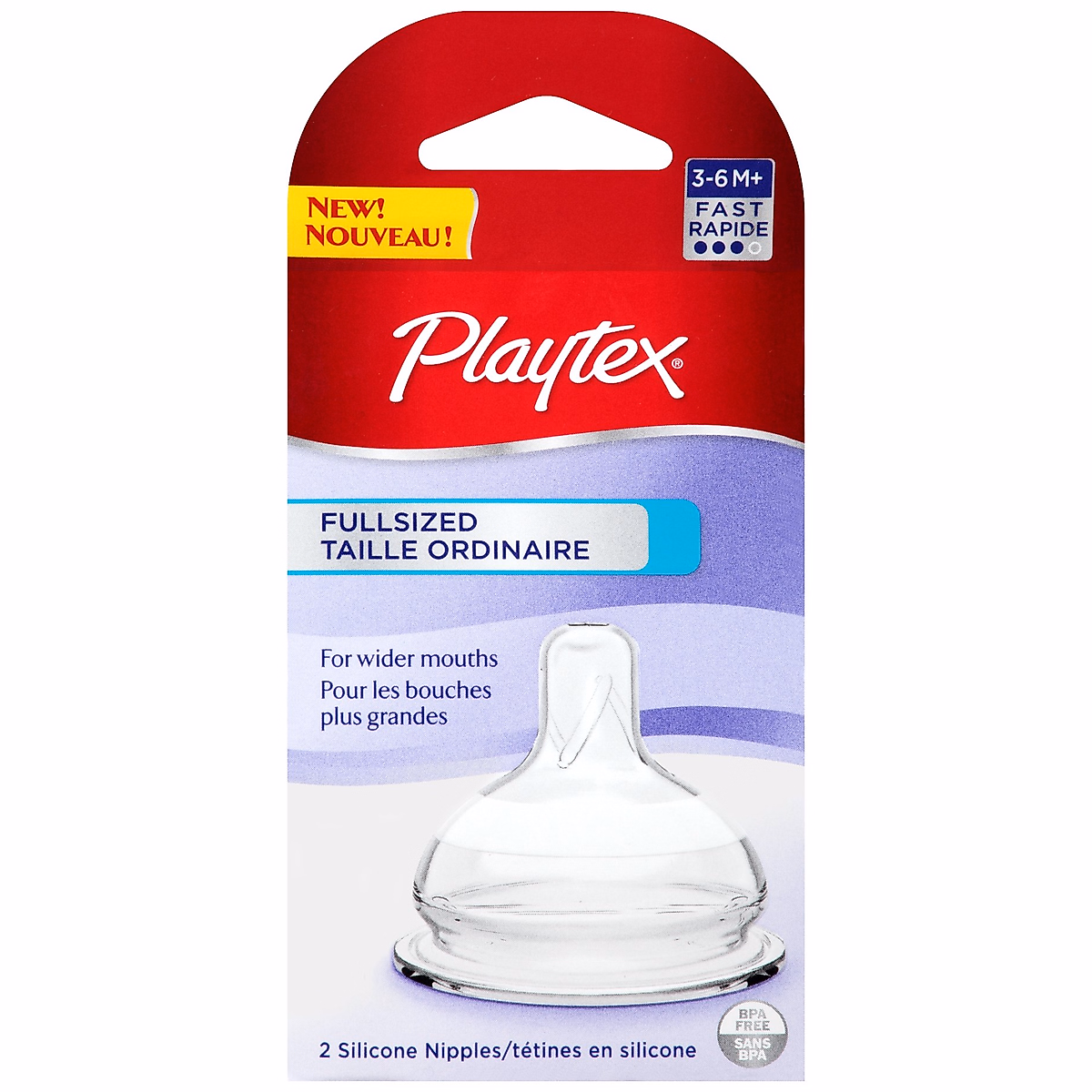Playtex Full-Sized Nipple, Fast Flow, 2-Count