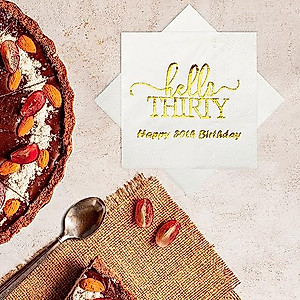 Livebe Birthday Party Supplies Napkins Disposable Paper Napkins with Gold Foil,Happy Birthday Decorations,100-Pack,3-Ply Napkins,5 x 5 inch folded (Gold 30th)