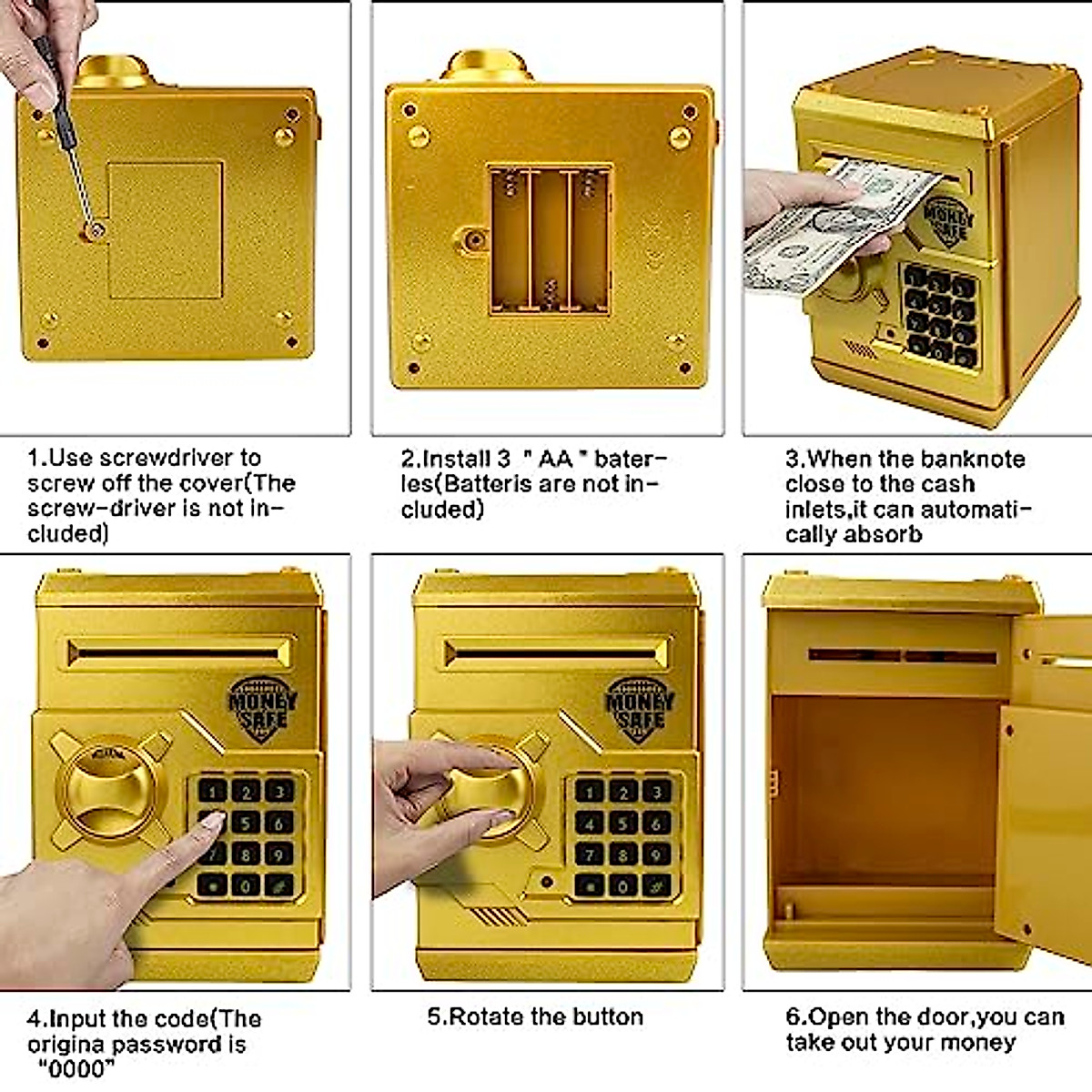 HUSAN Piggy Banks Money Banks for Kids, Electronic Password Code Money Banks ATM Banks Box Coin Bank for Children Boys and Girls (Gold)