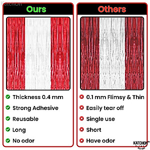 KatchOn, White and Red Streamers - 8x3.25 Feet, Pack of 3 | Red and White Fringe Curtain for Valentines Day Decorations | Red Fringe Backdrop for Valentines Party Decorations | Valentines Day Backdrop