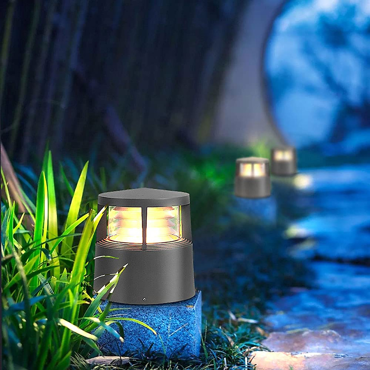 KAIKEA Black LED Cylindrical Post Light Fixture for Exterior House Porch Patio Outside Deck Garage Yard Driveway Home Lawn Walkway Pillar Light Garden Landscape Pedestal Lamp Fixture