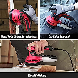 AVID POWER Orbital Sander 5 Inch 2.8 A Random Orbit Sander for Woodworking 13,000 RPM Electric Wood Sander Tools, 6 Variable Speeds, 12 Pcs Sandpapers