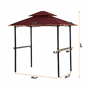 8' x 5' Grill Gazebo Shelter, Outdoor BBQ Gazebo with Double Tier Soft Top, Grill Canopy Tent with Hook and Shelves for Patio Backyard, Steel Frame, Burgundy