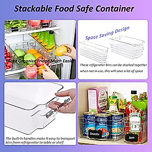 Reliable1st Refrigerator Stackable Organizer Storage Bins Set - 8 PCS clear Pantry Organizers with Handles for Freezer, Kitchen, Cabinets Include Bag Clips， Measuring Cups, Labels and Marker
