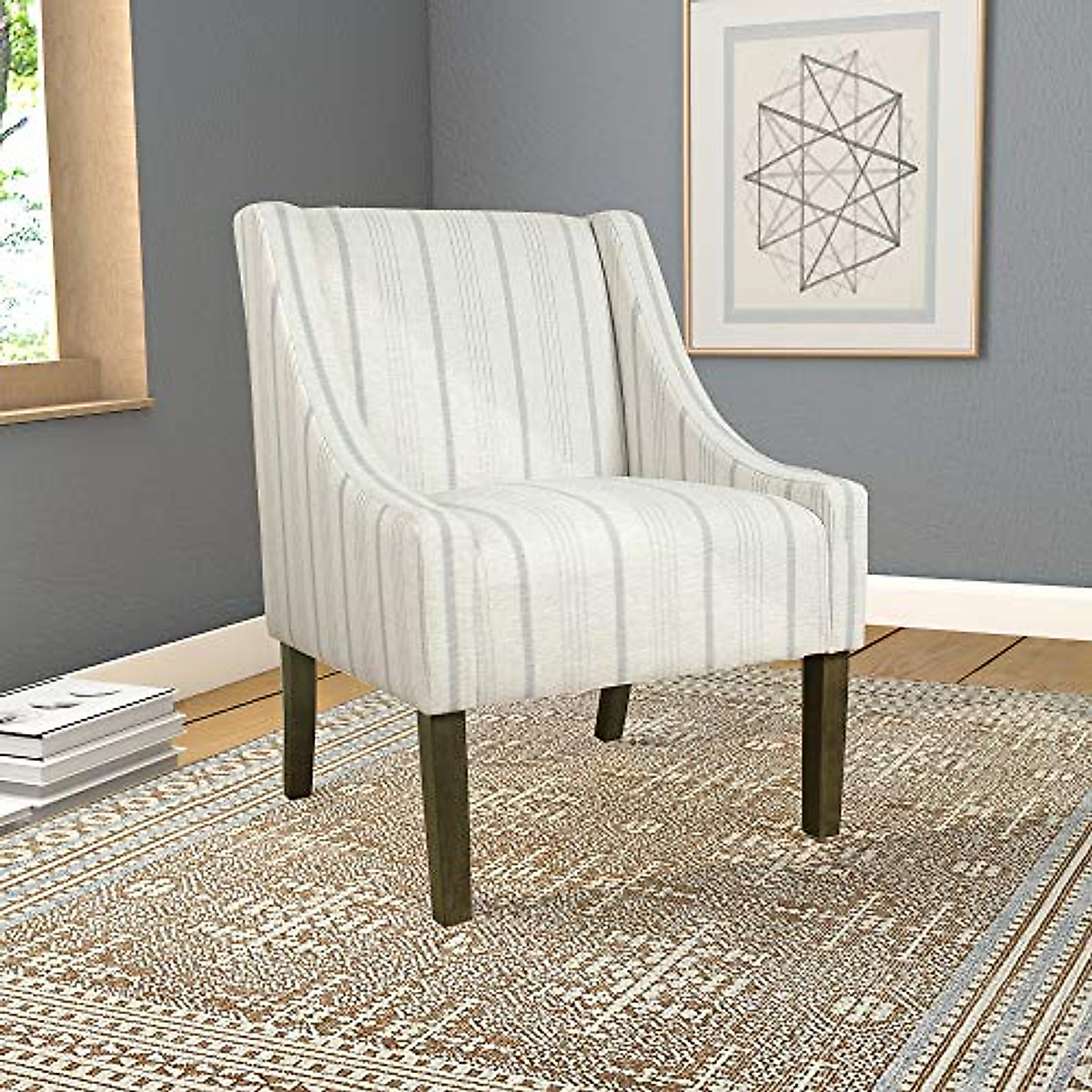 HomePop Modern Swoop Arm Accent Chair, Dove Grey Stripes