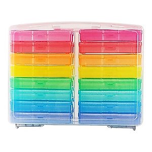 novelinks Transparent 4" x 6" Photo Cases and Clear Craft Keeper with Handle - 16 Inner Cases Plastic Storage Container Box (Multi-Colored)