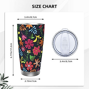 Uniwneds Colorful Mexican Floral Pattern Stainless Steel Tumbler Mugs With Lid And Straw 20 Oz Insulated Travel Coffee Mugs Cap Bottle Gifts For Women Men