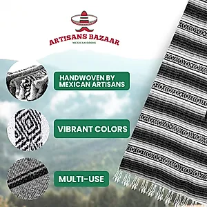 Artisans Bazaar Traditional Mexican Baja Poncho Men and Women Authentic Gaban Serape Sarape Blanket Pancho Jorongo Cowboy