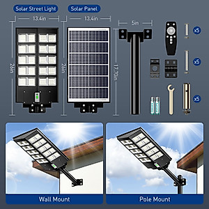 Solar Lights Outdoor Waterproof（2400W,160000LM Solar Motion Sensor Light Outdoor, Dusk to Dawn Solar Powered Outdoor Lights with IP66 Waterproof and Remote Control for Street, Yard (2-Pack)