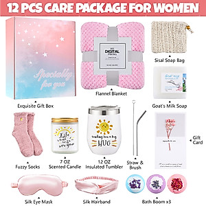 Get Well Soon Gifts for Women, 12Pcs Care Package Feel Better Basket After Surgery, Thinking of You Gift Basket for Best Friend, Birthday Gifts Box with Inspirational Blanket Candle for Women