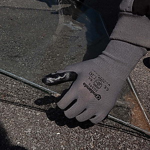 ANDANDA 12 Pairs Work Gloves, Smart Touch, 3D Comfort Stretch Fit, Nitrile Coated Work Gloves with Grip, Seamless Knit Nylon Work Gloves Men Suitable for Warehousing, Logistics, Handling, Black（XL）