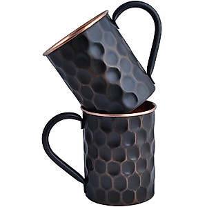 Staglife 20 Oz Honeycomb Black Matte Moscow Mule Pure Copper Mug Cups for Drinking Gifts for Him Her Genuine Copper Mugs for Moscow Mules Real Solid Tankard Cup Set of 2