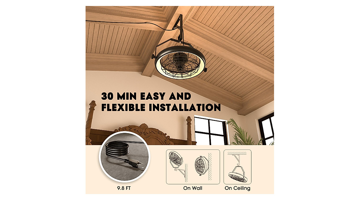 Fansconce Wall Mounted Fan with Remote Control & Lights