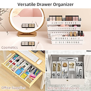 Pluspace 6 PCS Drawer Organizer Set, Bathroom Vanity Drawer Organizer Trays with Dividers Adjustable, Versatile Storage Bins for Makeup Plastic Desk Drawer Organizer for Closet Kitchen Utensil