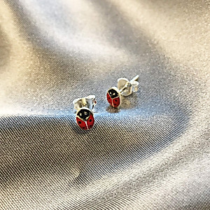 925 Sterling Silver Red Ladybug Post Back Stud Earrings for Women