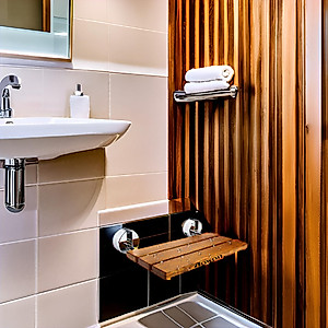 Aowoil 20'' Teak Shower seat/Teak Folding Shower seat/Folding Teak Shower seat Wall Mounted/Teak Shower Bench/Teak Shower seat/Folding Shower seat Wall Mounted/Teak Folding Shower Seats