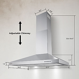 Hermitlux Range Hood 30 inch Stainless Steel, Wall Mount Vent Hood for Kitchen with Charcoal Filter, Range Hoods with Ducted/Ductless Convertible
