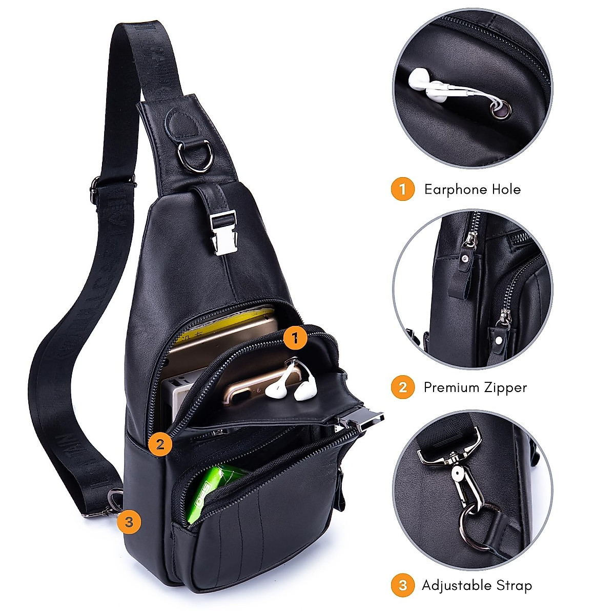 Leather Sling Bag Small Purse for Men Women Crossbady Bag Chest Bags Shoulder Backpack Cross Body Man Womens Water Resistant Vintage