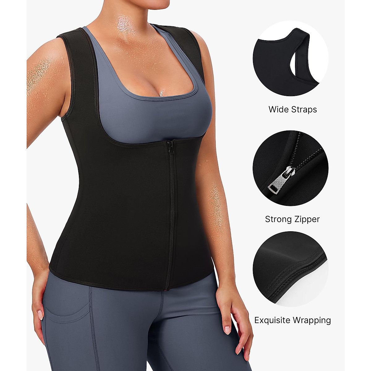 GAODI Women Waist Trainer Vest Slim Corset Workout Sweat Tank Top Zipper Compression Shirt Sauna Suit Body Shaper