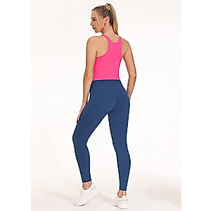 THE GYM PEOPLE Women's Racerback Longline Sports Bra Removable Padded High Neck Workout Yoga Crop Tops Bright Pink