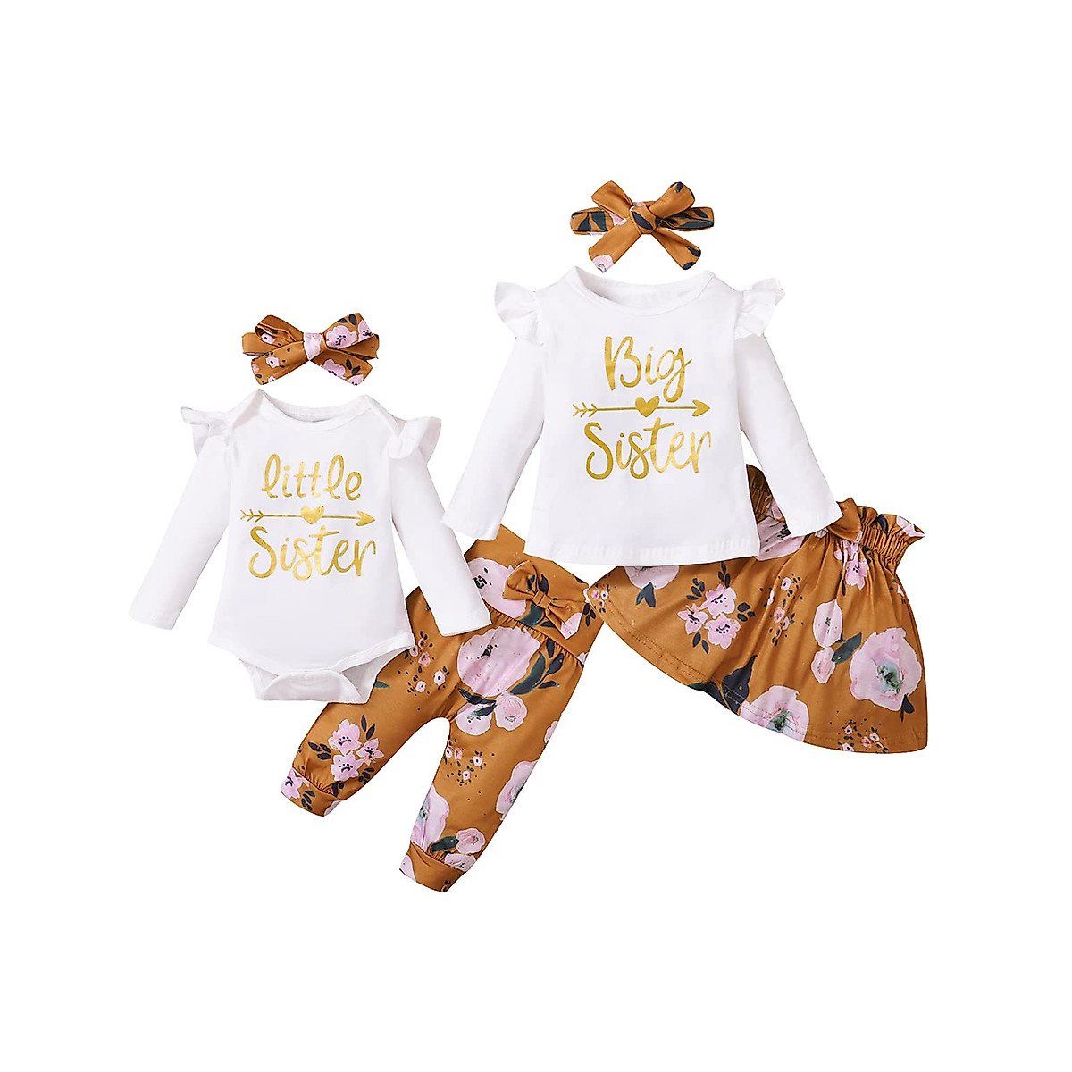 BIRTHDAY SHARK Big Sister Little Sister Matching Outfits Matching Outfits for Girls Little Sister Outfit (Yellow-Little Sister,0-3 Months)