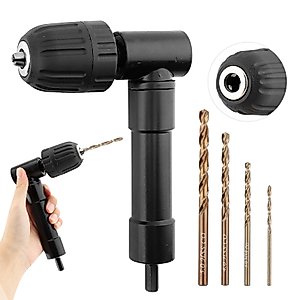 Right Angle Drill Attachment With 4 Bits, 0.8-10mm Right Angle Bend Extension Keyless Drill Chuck Converter Adapter for Tight Corner Workspace