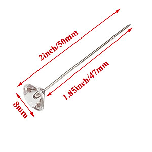 100pcs Corsage Boutonniere Pins 2 Inch Bouquet Flower Floral Diamond Rhinestones Pins Crystal Head Clear Straight Pins for Wedding Bridal Hair Accessories Jewelry Decoration DIY Craft Sewing