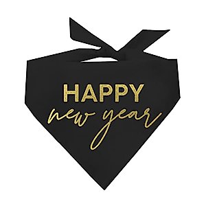 Happy New Year Dog Bandana (Gold on Black) Happy New Year 2023