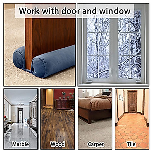 TumiMallody Door Draft Stopper Double Sided Weather Stripping Noise Breeze Draft Blocker Door Sweeps Washable Under Door Seal Strip Adjustable Velvet Draft Guard Multi Color Available (36 inch, Blue)