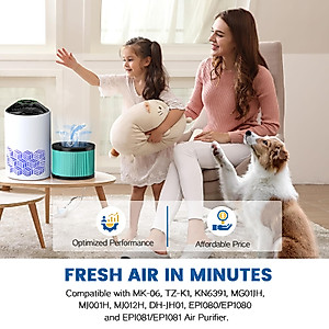 MK-06 TZ-K1 DH-JH01 Upgraded HEPA Replacement Filter Compatible with Tolife TZ-K1, Compatible with FreAire KN6391, Kloudi DH-JH01 and POMORON MJ012H Air Purifier (2 Pack Green-Pet Dander Version)