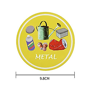 Set 6 Recycle Sticker for Trash Can Bins, Waterproof Anti-UV Strong Adhesive, Signs Decals Paper Glass Plastic Metal Trash Food Waste - Diam. 3.86"