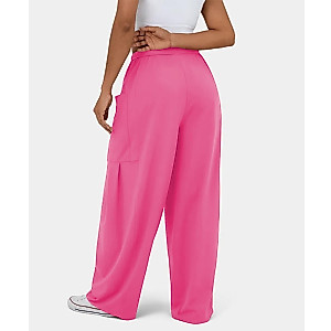Mincib Women's Elastic Wide Leg Pants High Waisted Casual Loose Flowy Lounge Palazzo Pants Trousers with Side Pockets, Rose, XL