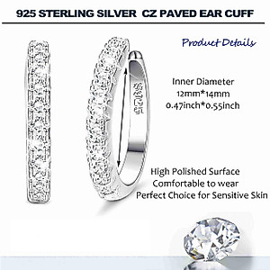 Sllaiss Minimalist 12mm Ear Cuff Cubic Zirconia 925 Sterling Silver Cuff Earrings for Women CZ Pave Non Pierced Ear Cuff 18K Gold Plated