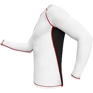 Meister Rush Long-Sleeve Rash Guard for MMA, BJJ & Surfing - White/Red - Medium