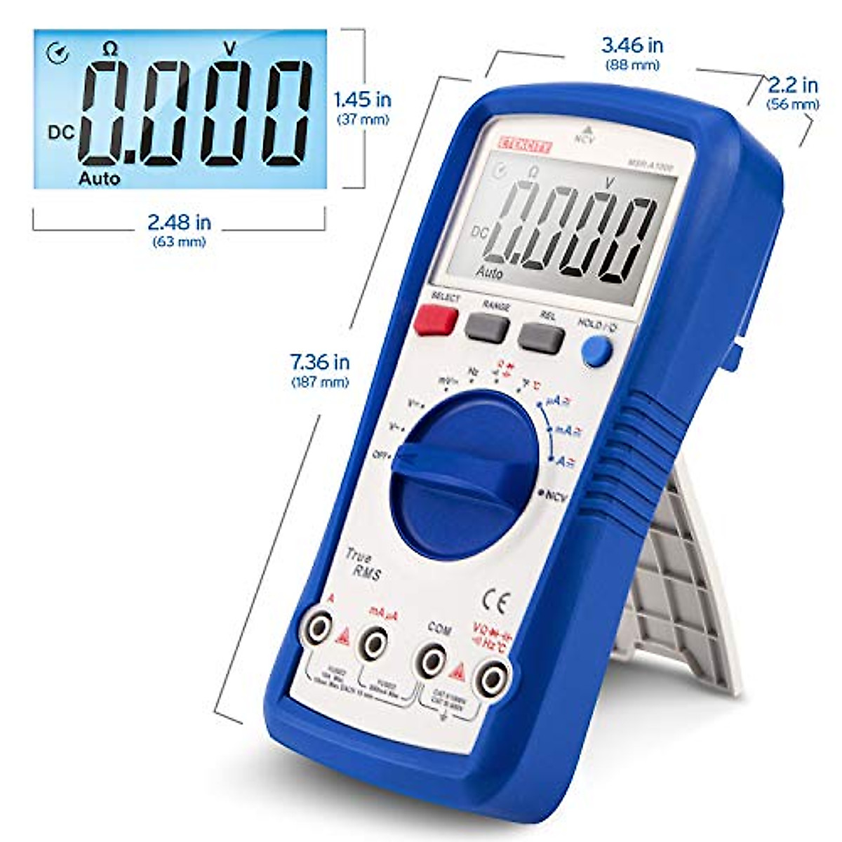 Etekcity Professional Digital Multimeter Voltmeter A1000, AC/DC Voltage Tester, TRMS 6000 Counts, Current, Resistance, Frequency, Continuity, Capacitance, Diode, Temperature, NCV