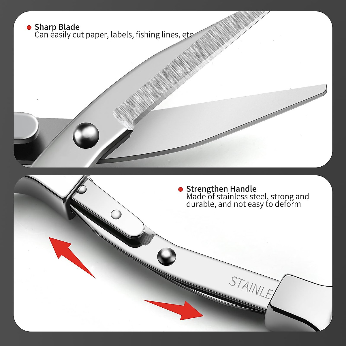 Folding Scissors, 2 PCS Secure Portable Keychain Travel Scissors, Stainless Steel Retractable Knife, Secure Portable Travel Travel Scissors for Home, Office, Fishing