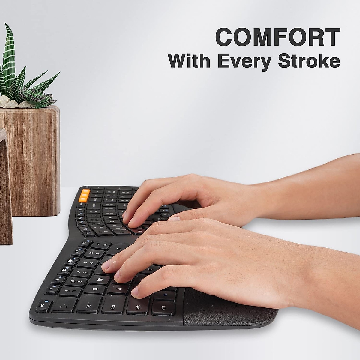 ProtoArc Wireless Ergonomic Keyboard, EK01-NL Ergo Bluetooth Keyboard, Split Design, Palm Rest, Natural Typing, Multi-Device, Rechargeable, Windows/Mac/Android (Basic Version)