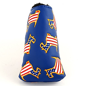 US Flag Dancing Scottie Dog Golf Headcover for Blade Putter, Blue