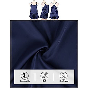 ohyeah Silk Pajamas for Women Set, PJ Set for Women Silk Satin Spaghetti Strap Tank Top Cross Back Shorts Set Blue XL-2X