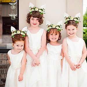 Bnikion Easter Floral Bunny Ears Headband Spring Woodland Flower Fairy Rabbit Hairband Wedding Party Birthday Supply