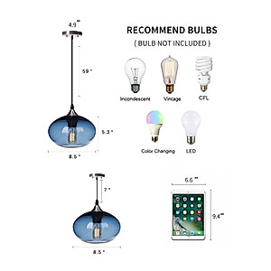 ARIAMOTION Pendant Lighting for Kitchen Island Blown Glass Blue Modern Seeded Bubbles Mini Light Fixtures Dining table Bathroom Bedroom Sink Brushed Nickel 8.5 inch Diam 2 Pack