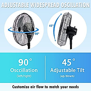 Bestronair 20 Inch Pedestal Standing Oscillating Fan,Adjustable Height Heavy Duty Industrial Metal Floor Fan with 3 Speed,Use for Workshop, Garage, Commercial, Rooms.