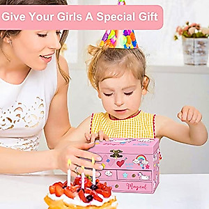 efubaby Musical Jewelry Box for Girls with Spinning Ballerina Unicorn Design, 3 Pullout Drawers, Unicorn Jewelry Set Included Kids Jewelry Box for Little Girls Valentine Gift, Waltz of Flowers Tune