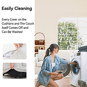 AMICLIBER 93 Inch Slipcovered Sofa,Comfy 3-Seater Sofa Couch with Extra Deep Seats,Modern Upholstered Loveseat with Wide Armrest,Removable Chenille Cover,Couch for Living Room,Office,Apartment,Beige