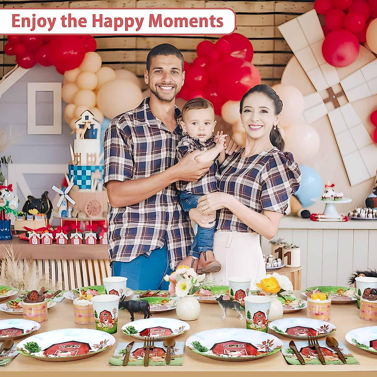 175 Pcs Watercolor Farm Birthday Decorations Plates Set 25 Guests, Barnyard Animals Baby Shower Paper Plates Napkins Cups Cutlery Set Party Supplies