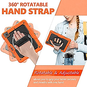 CLARKCAS Case for iPad Pro 12.9 inch Case 6th 2022 2021 5th Generation iPad Pro 12.9 Inch 2020 4th Gen with Screen Protector Pencil Holder Kids Shockproof Silicone Cover 360 Stand Hand Strap Orange