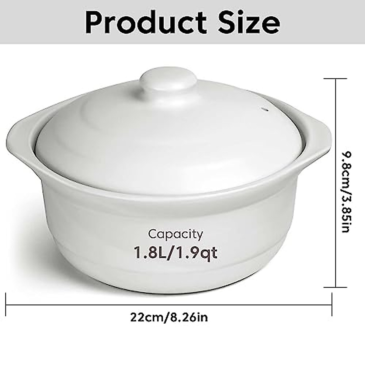 1.9-Quart Ceramic Pots for Cooking with Lid, Clay Pot for Cooking, Earthenware Pot, Chinese Ceramic Casserole, Earthen Pot Cookware Stew Pot Stockpot
