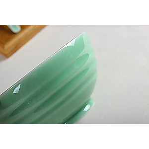 Salad Bowl 28 Ounce Chinese Rice Bowls Celadon Dinnerware Porcelain Cereal Bowls Microwave and Dishwasher Safe (6.5 Inch, Green)
